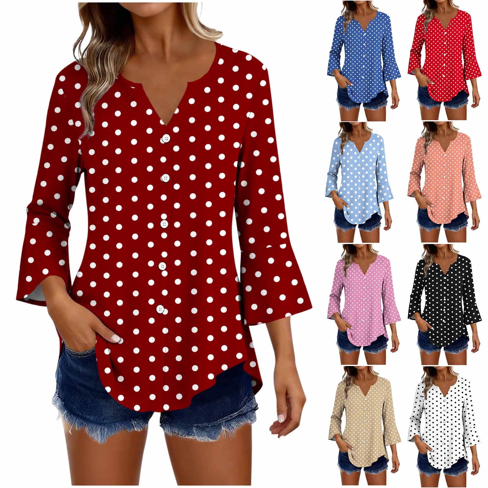 Antinious Ladies Fashion Casual Irregular Print V-Neck 3/4 Sleeve ...