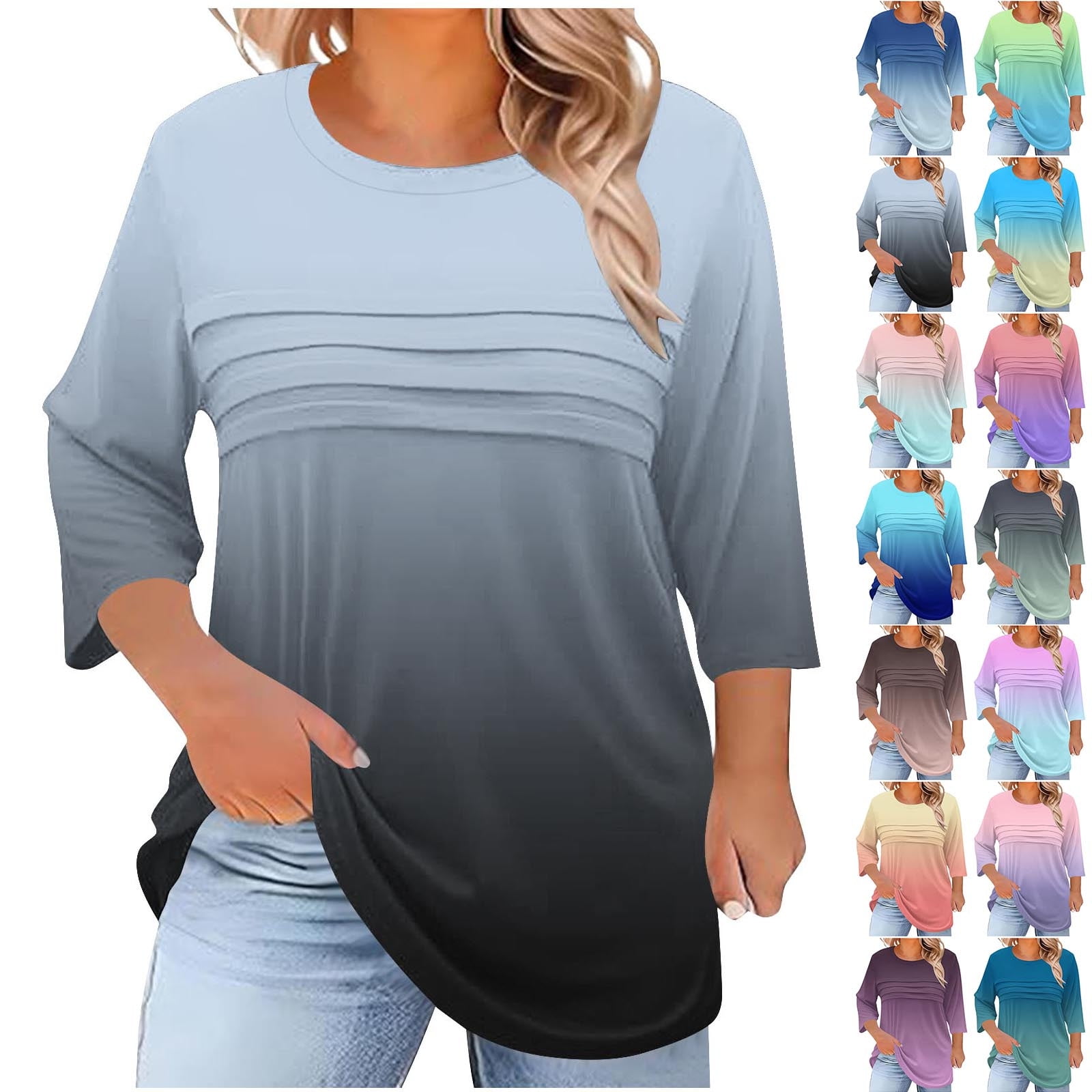 Antinious Ladies Fashion Daily V-Neck 3/4 Sleeve Plus Size Loose ...