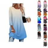 Antinious Ladies Fashion Print 3/4 Sleeve Curved Hem Long Style Casual ...