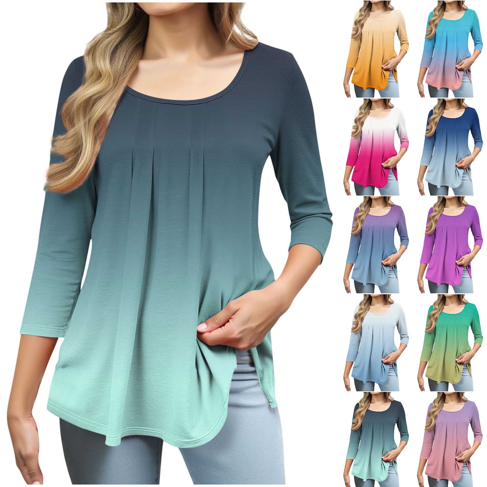 Antinious Ladies Gradient Fold Round Neck 3/4 Sleeve Pullover ...