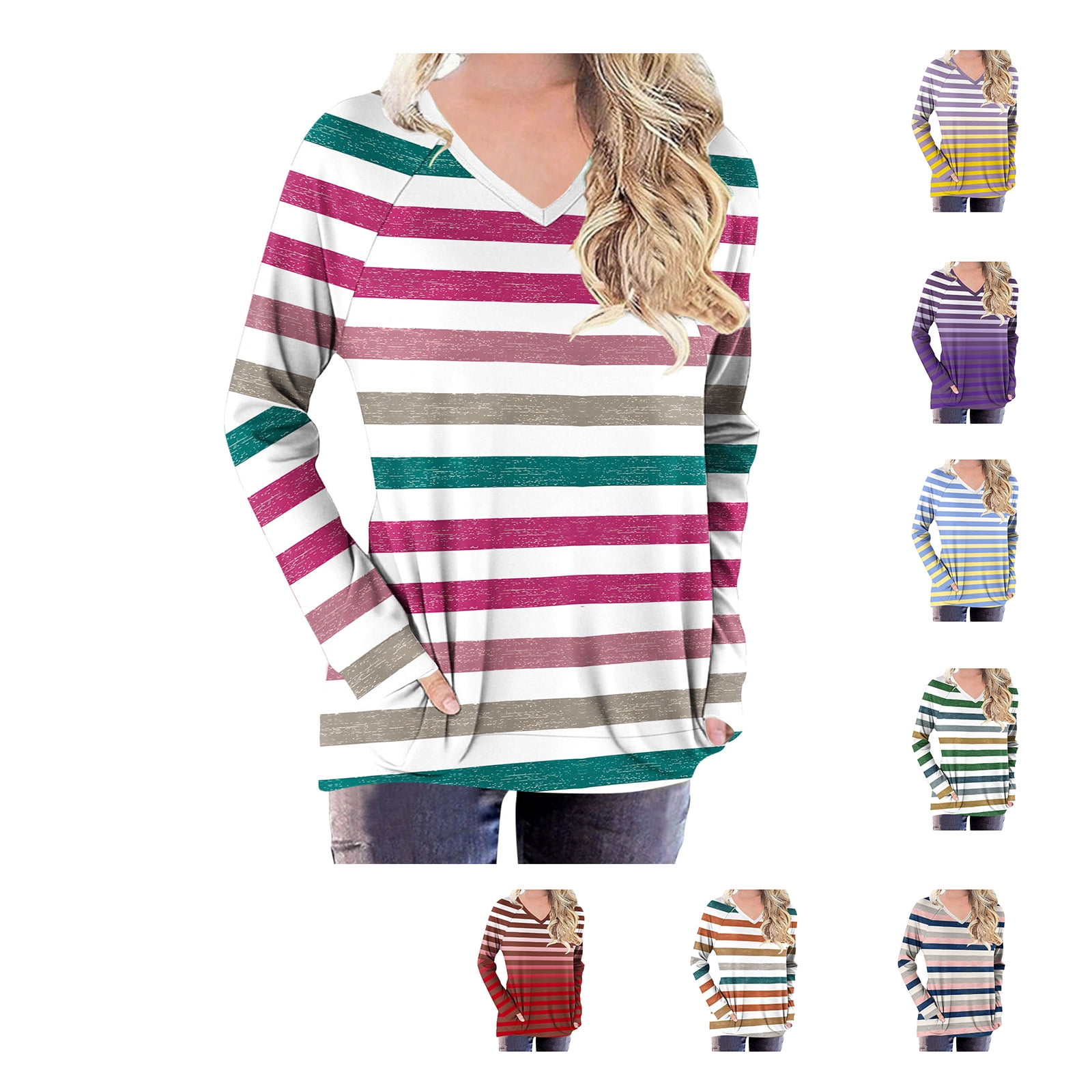 Antinious Ladies Irregular Print V-Neck Long Sleeve Fashion Casual ...