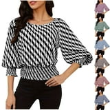 Antinious Ladies Long Puff Sleeve Elastic Waist Patchwork Print Smocked ...