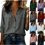 Antinious Ladies Long Sleeve Solid Double Pocket 3/4 Sleeve Soft Button ...