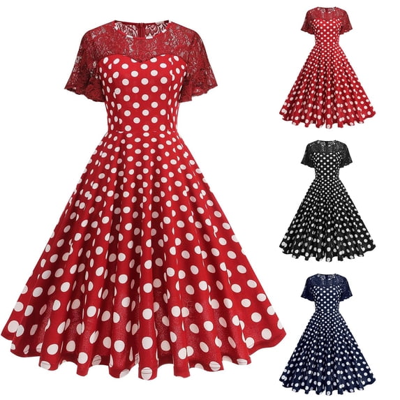 Antinious Ladies Party Dresses Print Short Sleeve Lace Paneled Solid ...