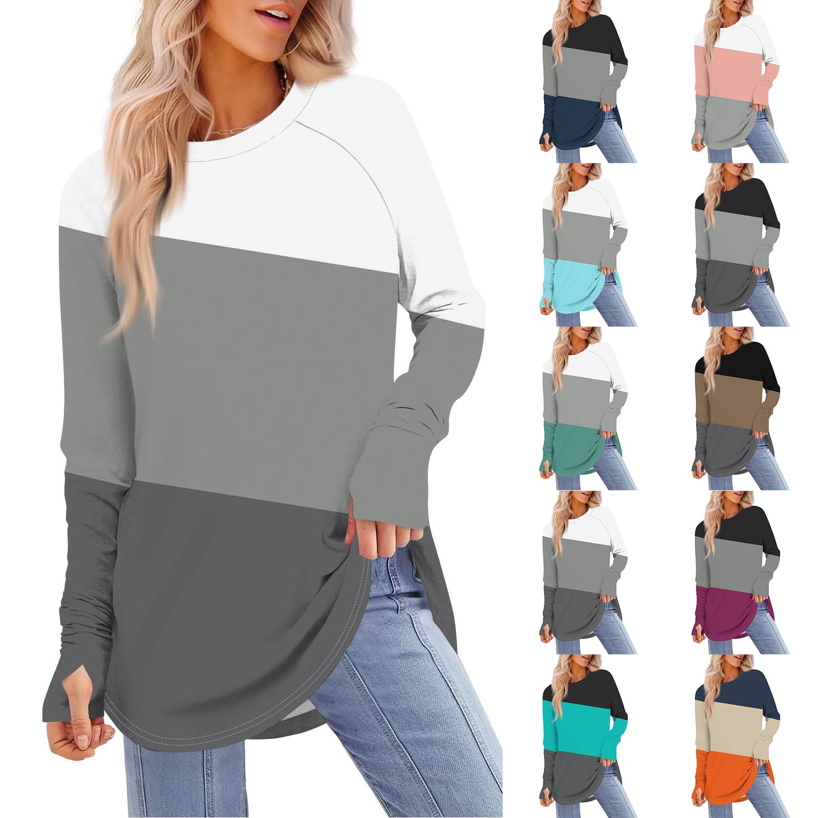 Antinious Ladies Patchwork Print Long Sleeve Round Neck Thumb Hole ...