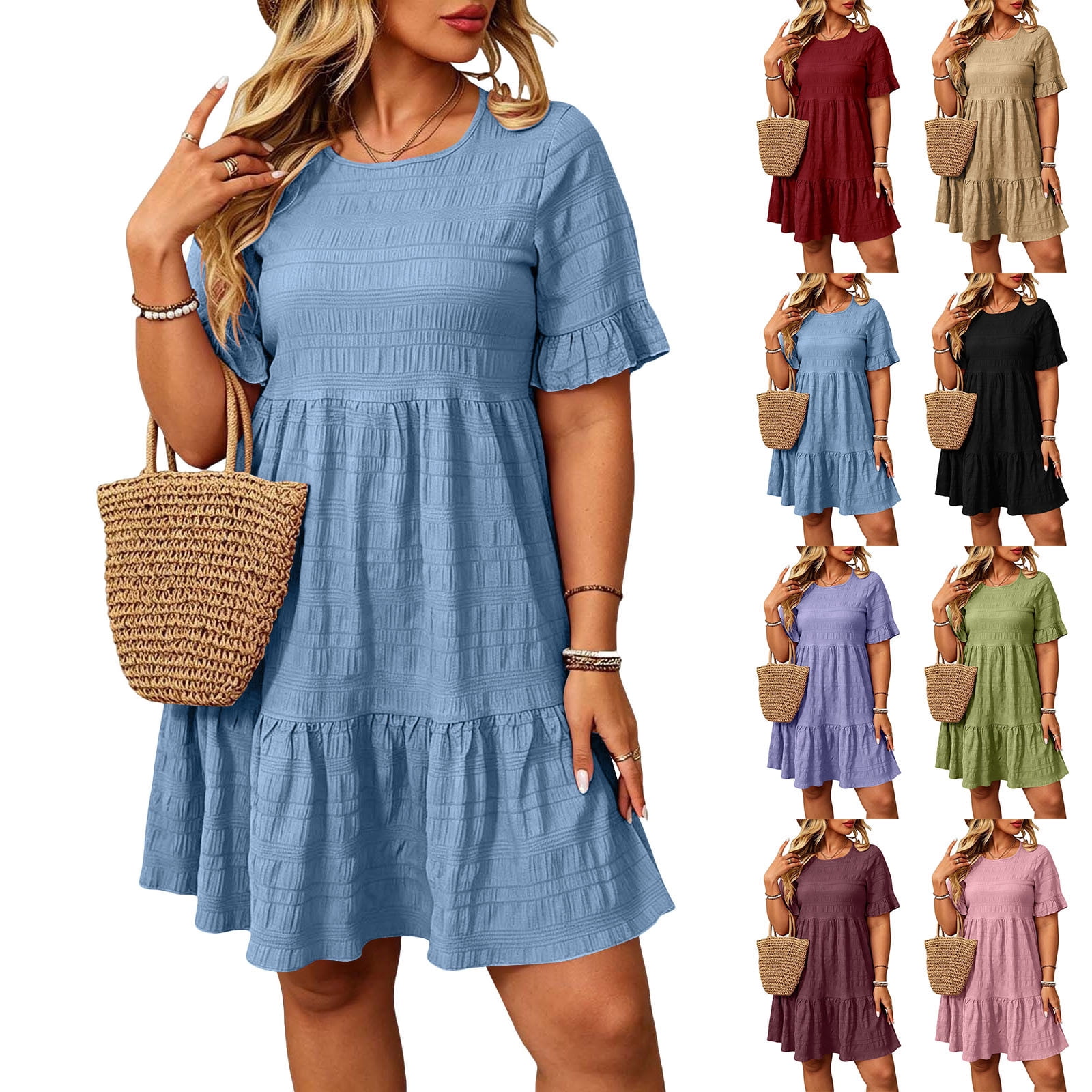 Antinious Ladies Plus Size Round Neck Ruffle Sleeve Knee Length Soft ...