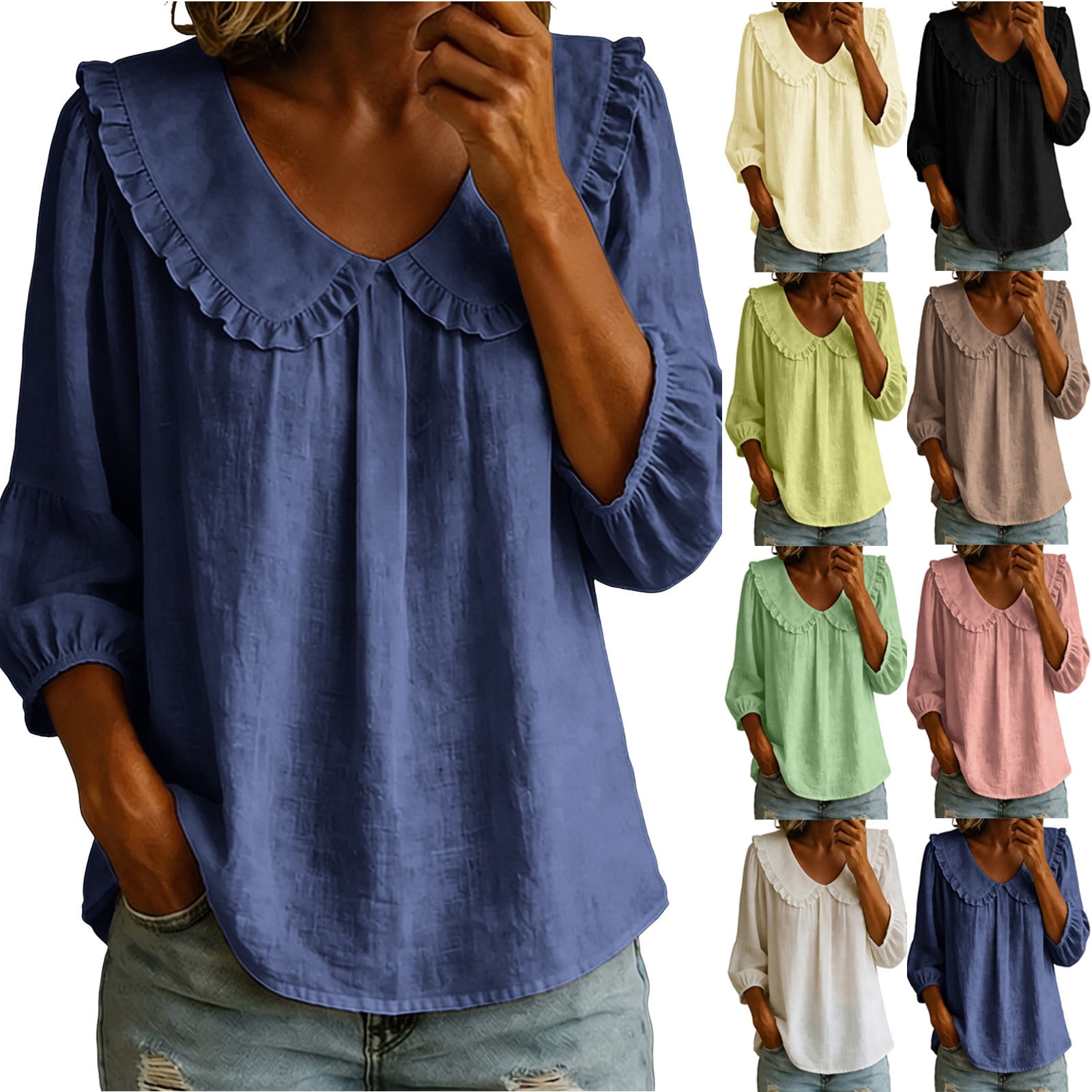 Antinious Ladies Round Neck Solid 3/4 Sleeve Breathable Casual Relaxed ...