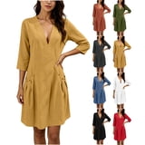 Antinious Ladies Solid Loose 3/4 Sleeve V-Neck Side Pocket Versatile ...