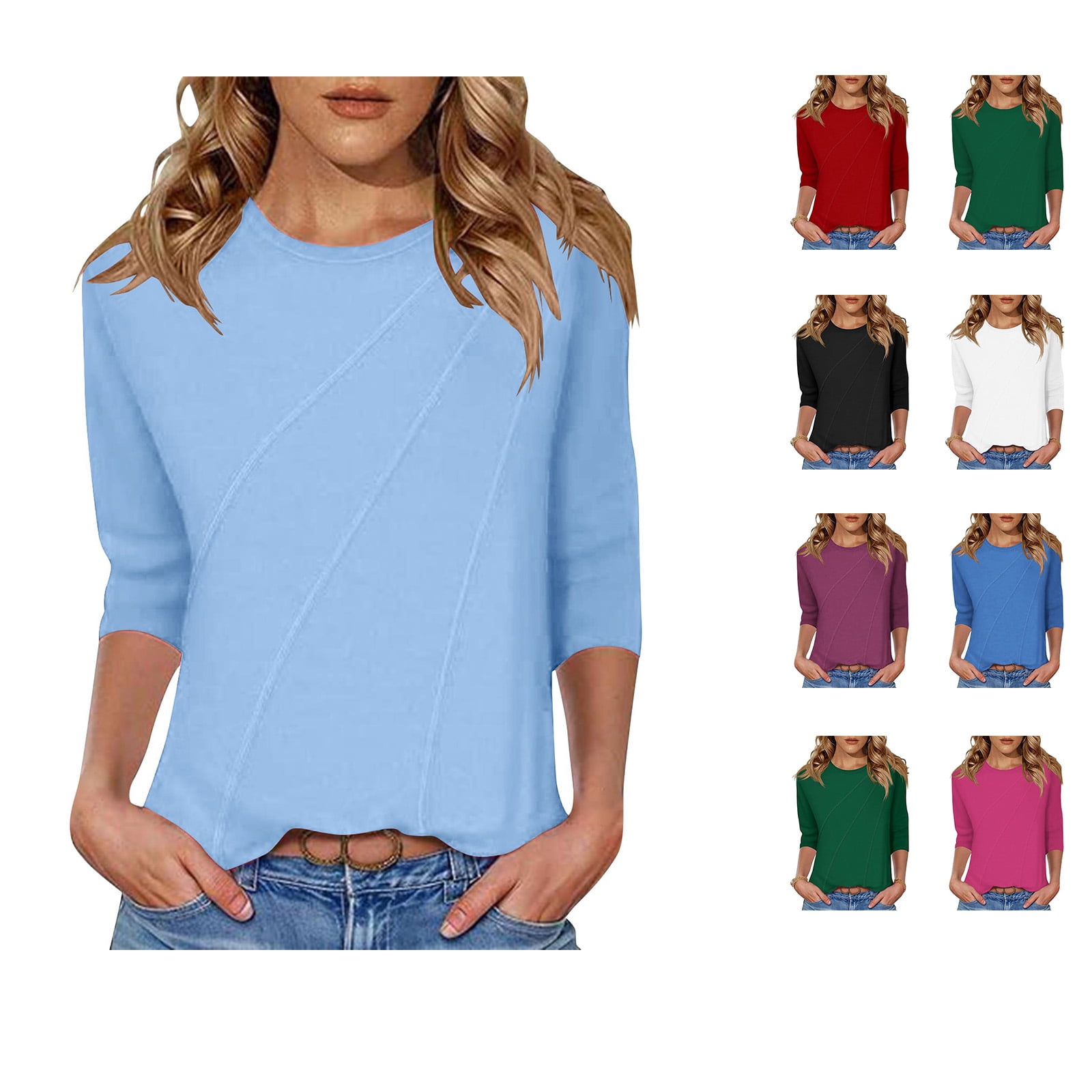 Antinious Ladies Solid Round Neck 3/4 Sleeve Loose Breathable Soft ...
