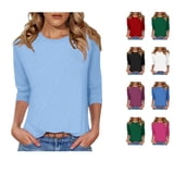 Antinious Ladies Solid Round Neck 3/4 Sleeve Loose Breathable Soft ...