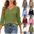 Antinious Ladies Solid V-Neck 3/4 Sleeve Lace Patchwork Ruffle Pullover ...