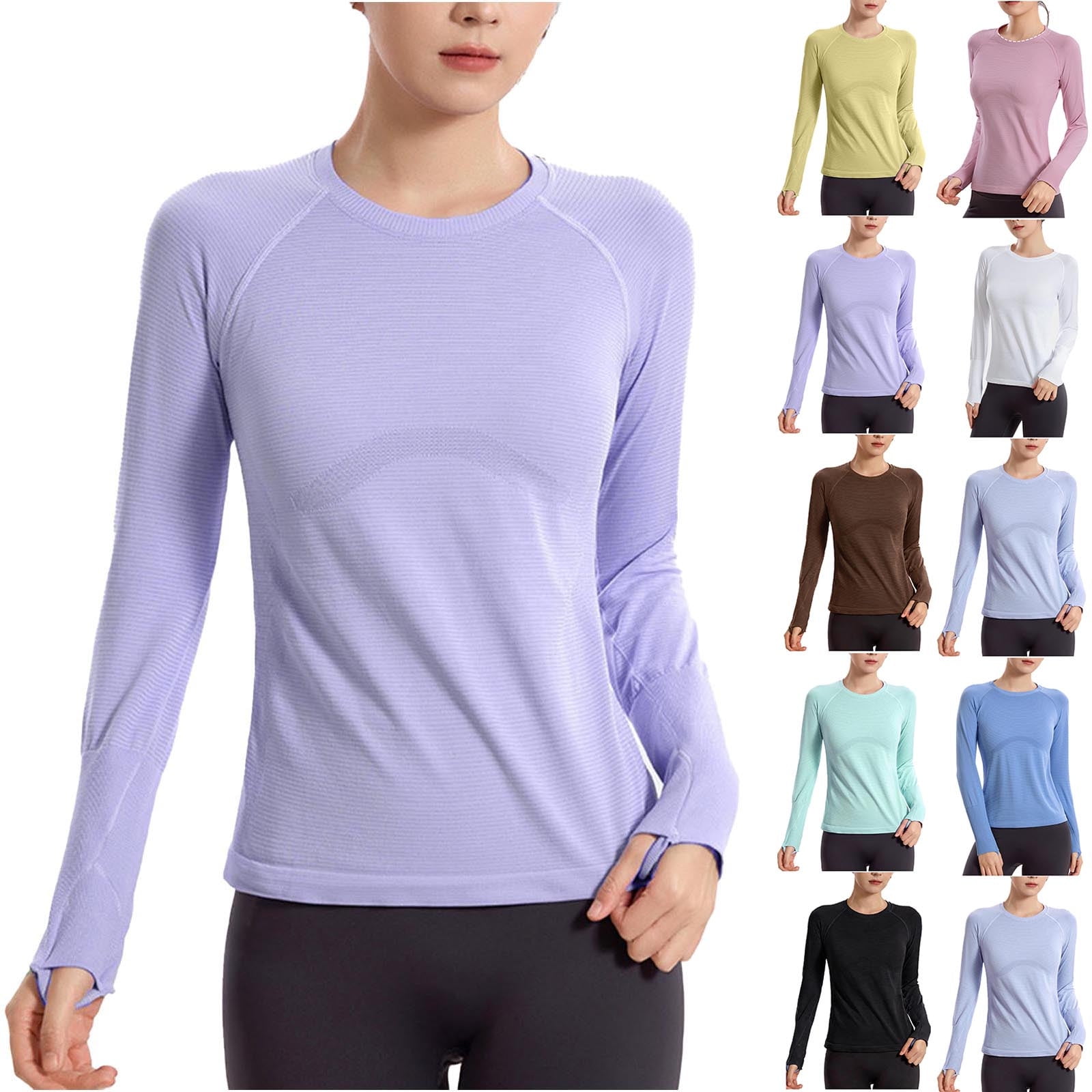 Antinious Ladies Summer Tight Yoga Round Neck Long Sleeve High Elastic ...