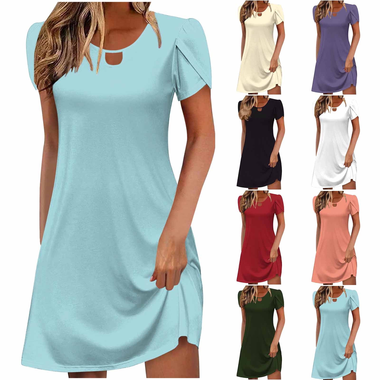 Antinious Ladies Sundresses Summer Print Ruffle Sleeve Neck Cutout ...