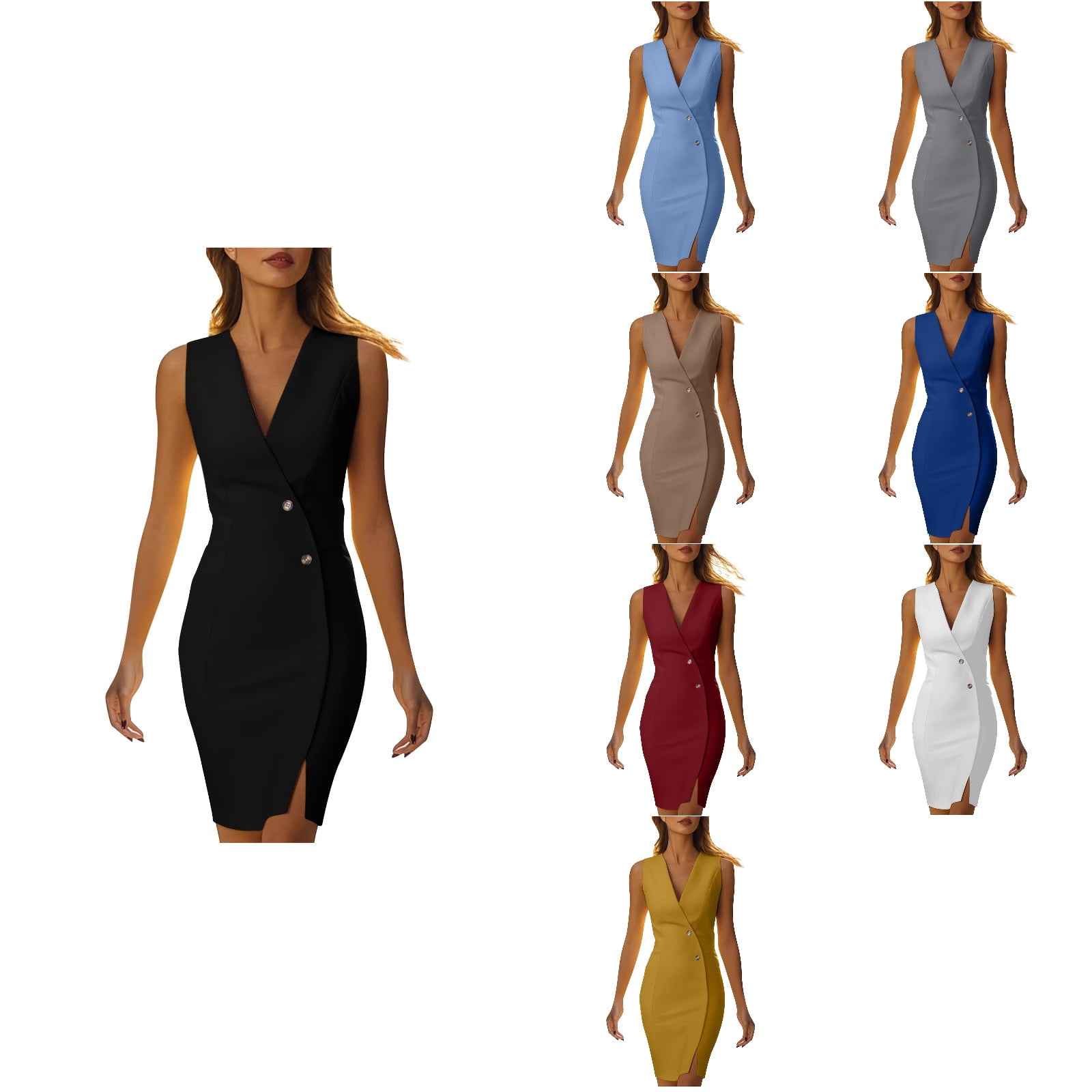 Antinious Ladies V-Neck Button Solid Wedding Guest Elegant Party ...