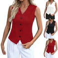 Antinious Ladies V-Neck Sleeveless Solid Button Layer Daily Summer Tank ...