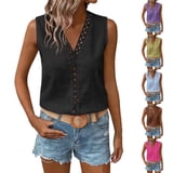 Antinious Ladies V-Neck Sleeveless Solid Hollow Splice Casual Daily ...