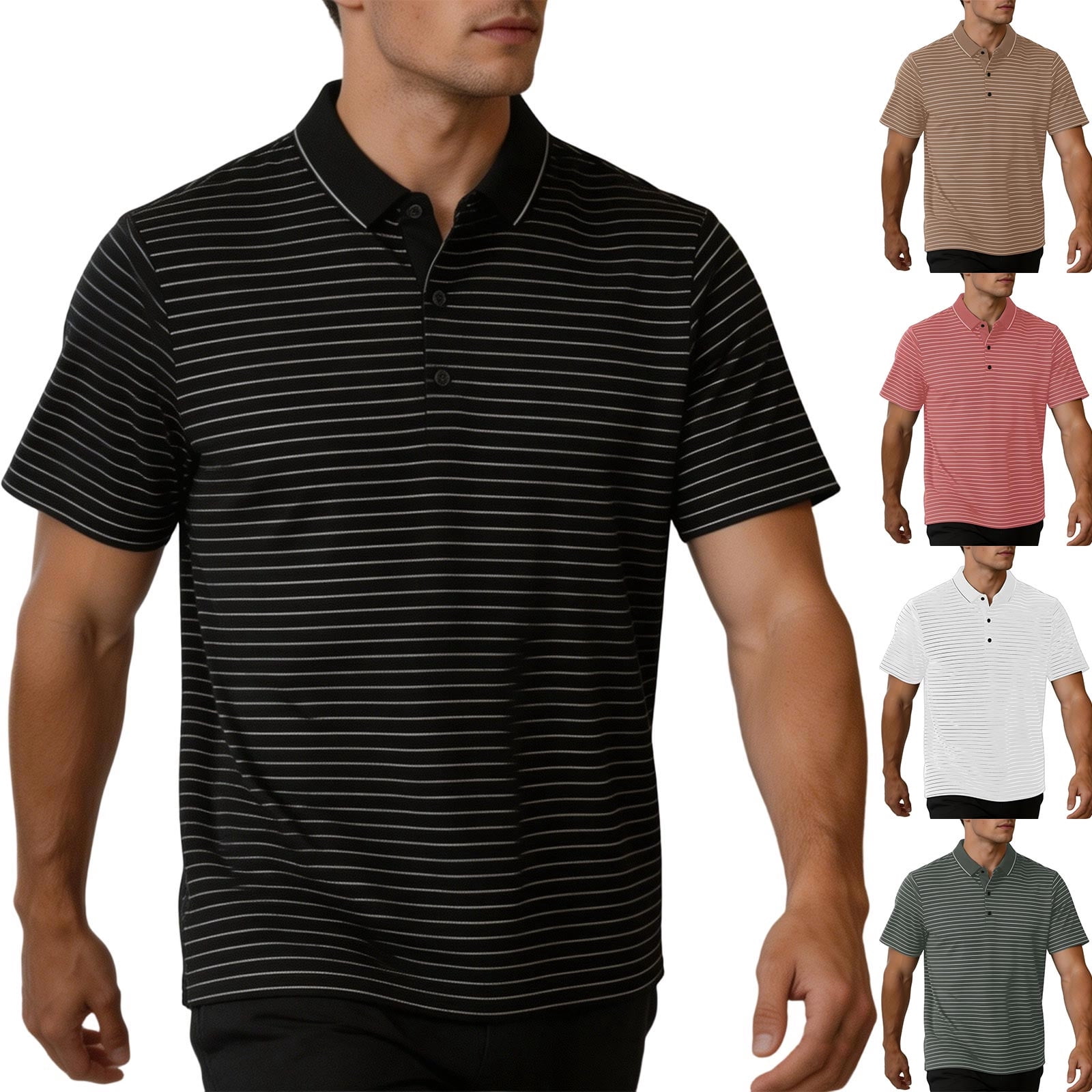 Antinious Men Check Collar Short Sleeve Breathable Loose Work Casual T ...