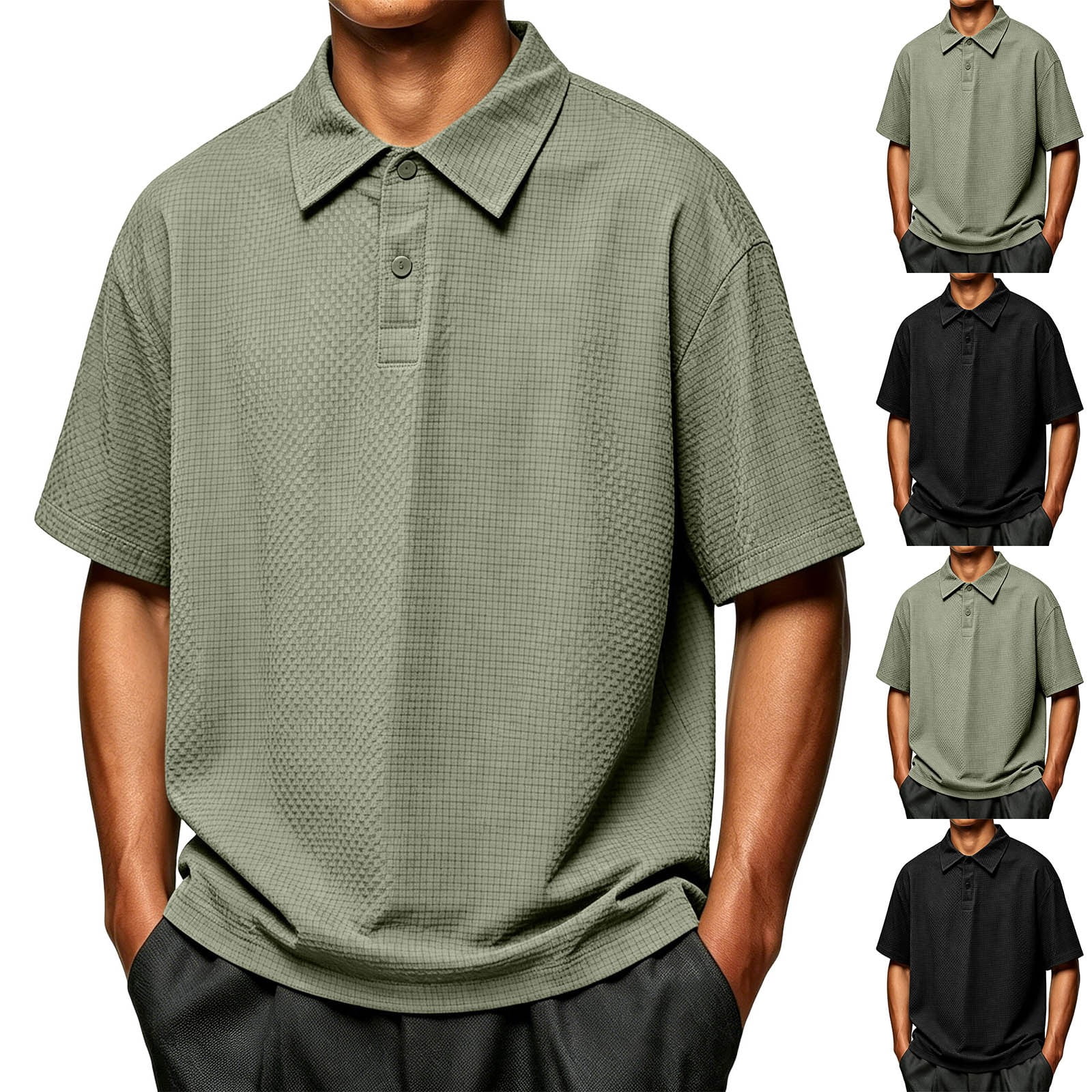 Antinious Men Collar Casual Short Sleeve Loose Oversized Versatile T ...