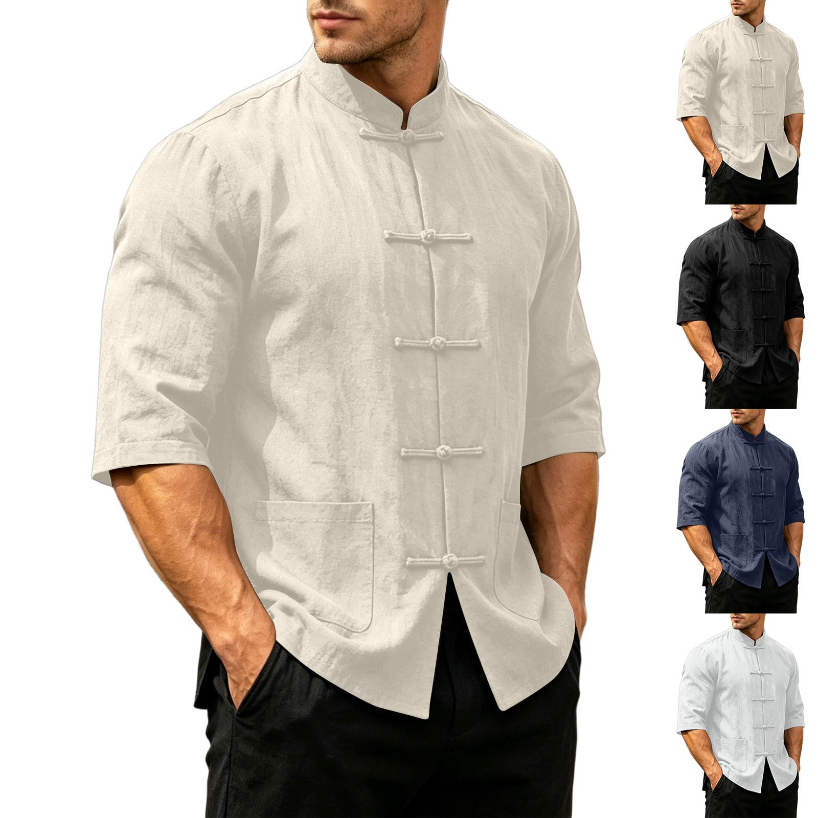 Antinious Men Ethnic Button Collared Short Sleeve Loose Trendy ...