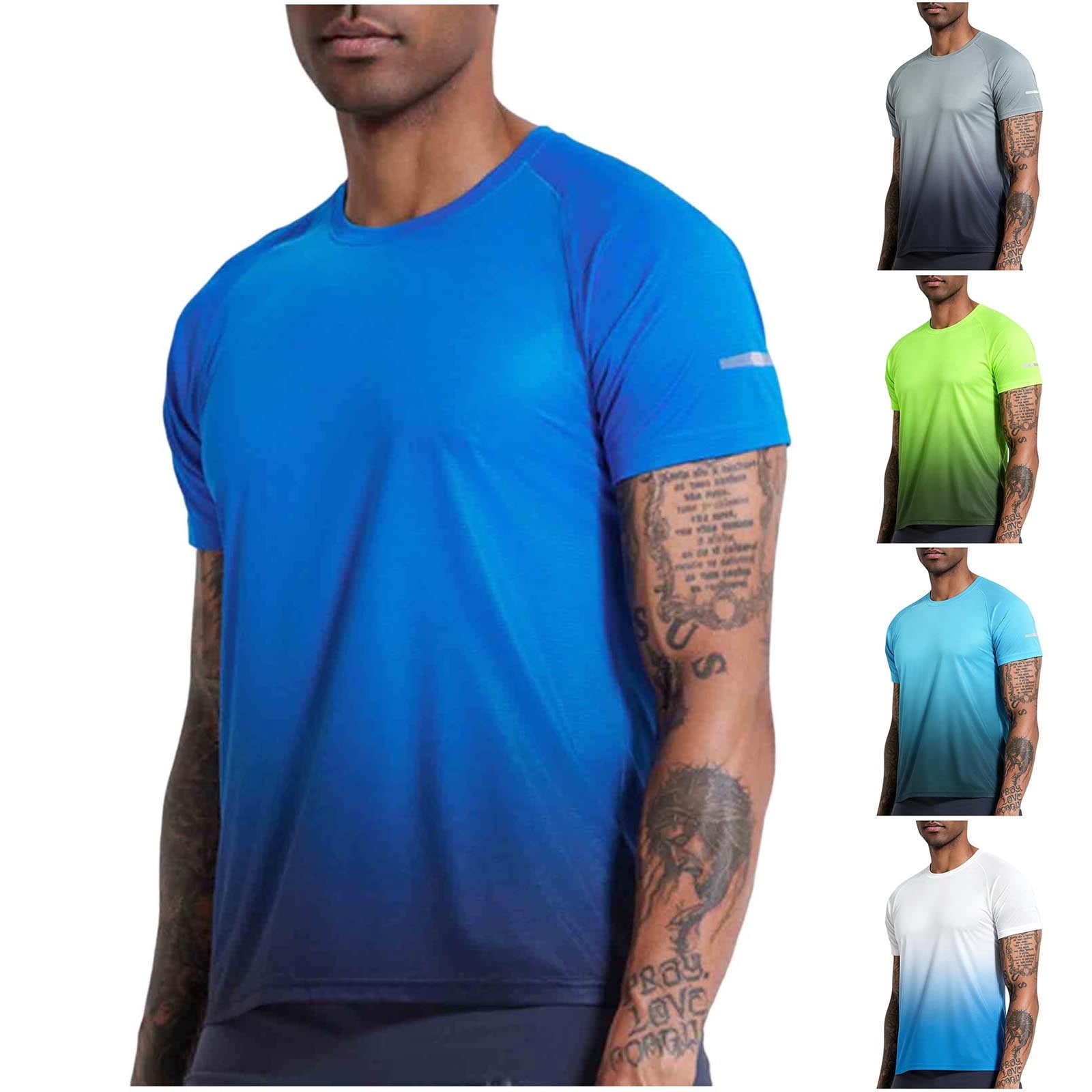 Antinious Men Gradient Solid Round Neck Short Sleeve Breathable Workout ...