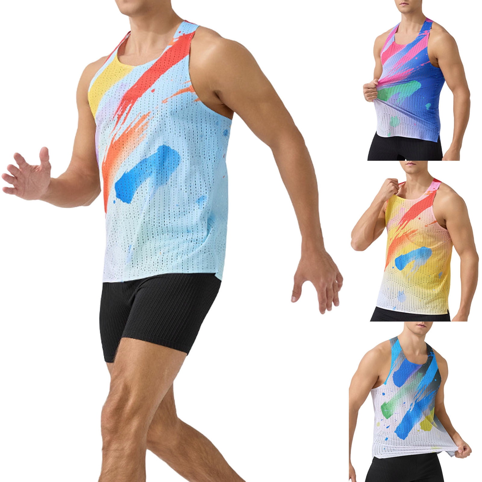 Antinious Men Gradient Texture Split Hem Round Neck Sleeveless Pullover ...