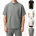 Antinious Men Half Zip Stand Collar Short Sleeve Regular Shoulder Loose ...