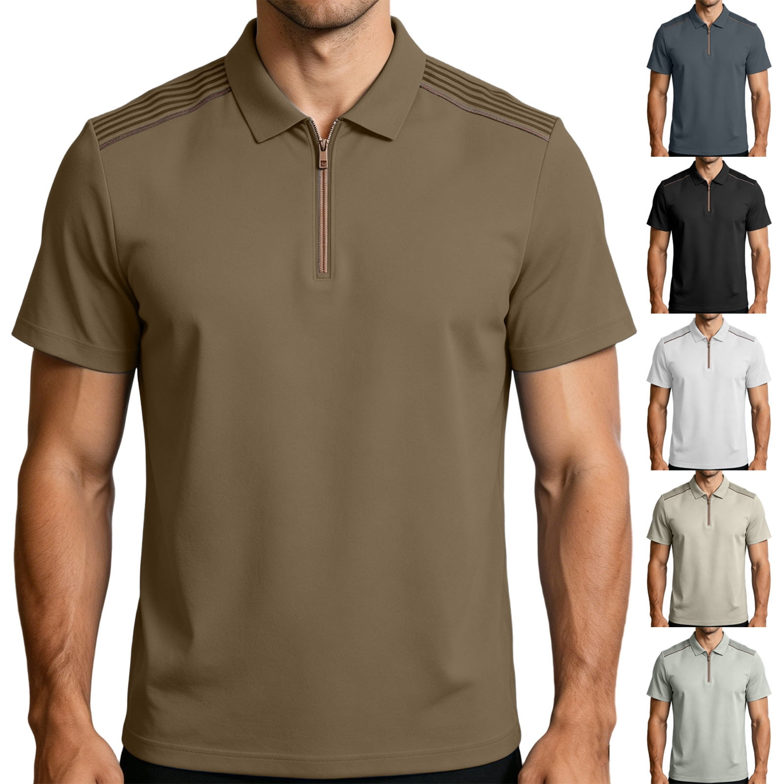 Antinious Men Ice Silk Stripe Collar Short Sleeve Breathable Casual T ...