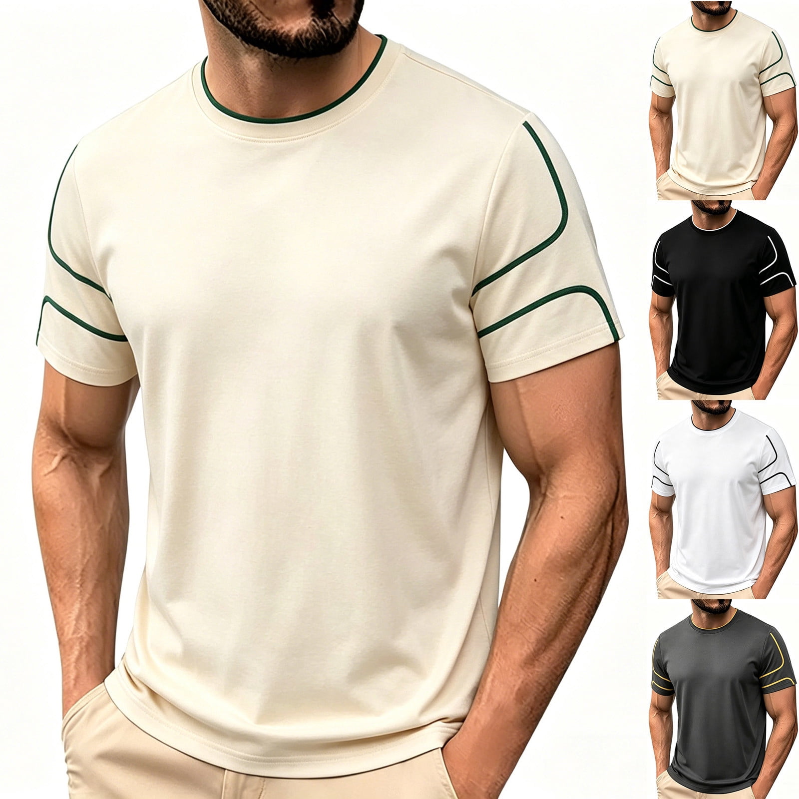 Antinious Men Line Print Short Sleeve Loose Versatile Casual T-Shirts ...