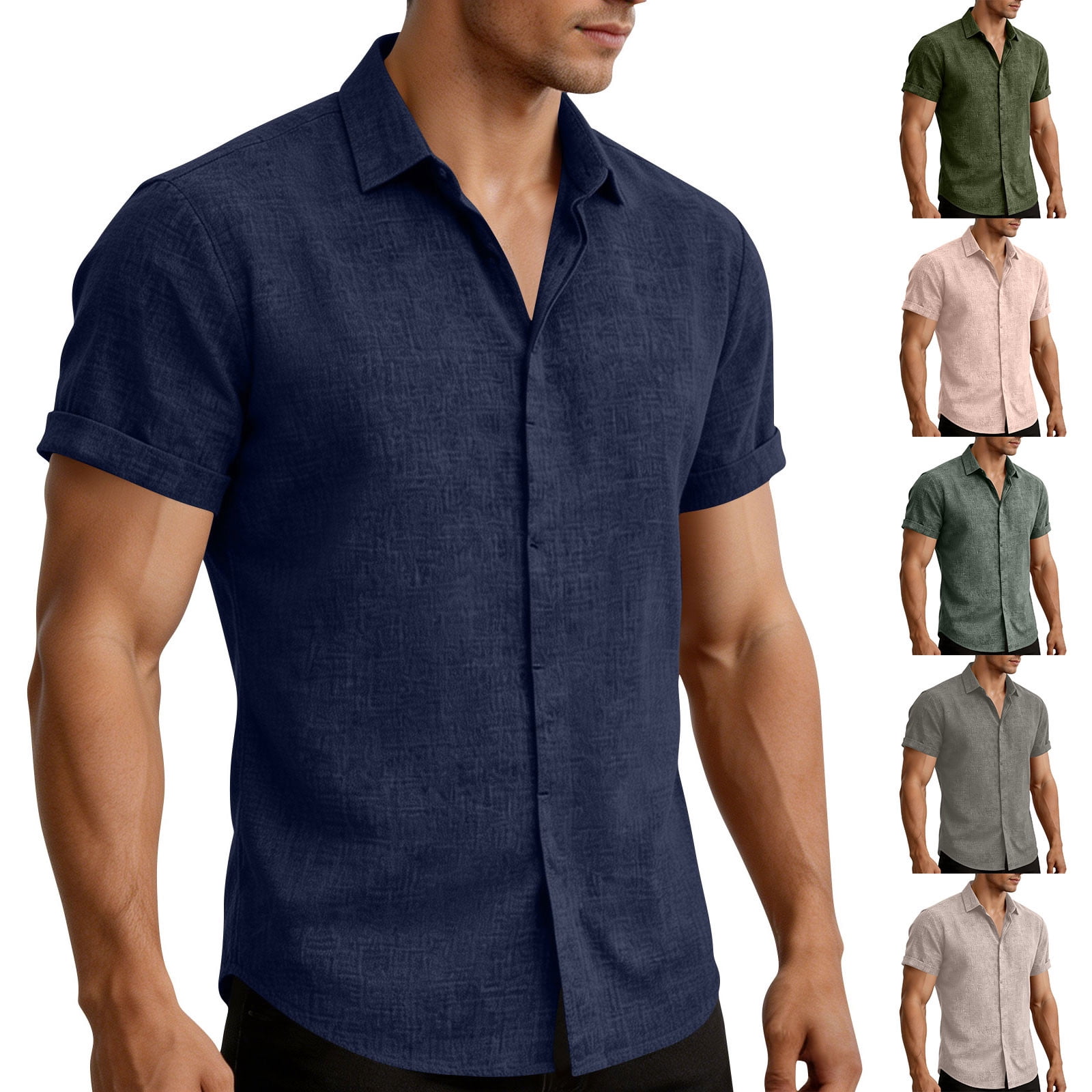 Antinious Men Loose Short Sleeve Button Down Colllar Pocket Beach ...