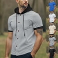 Antinious Men Patch Pockets Button Drawstring Short Sleeve Hooded ...
