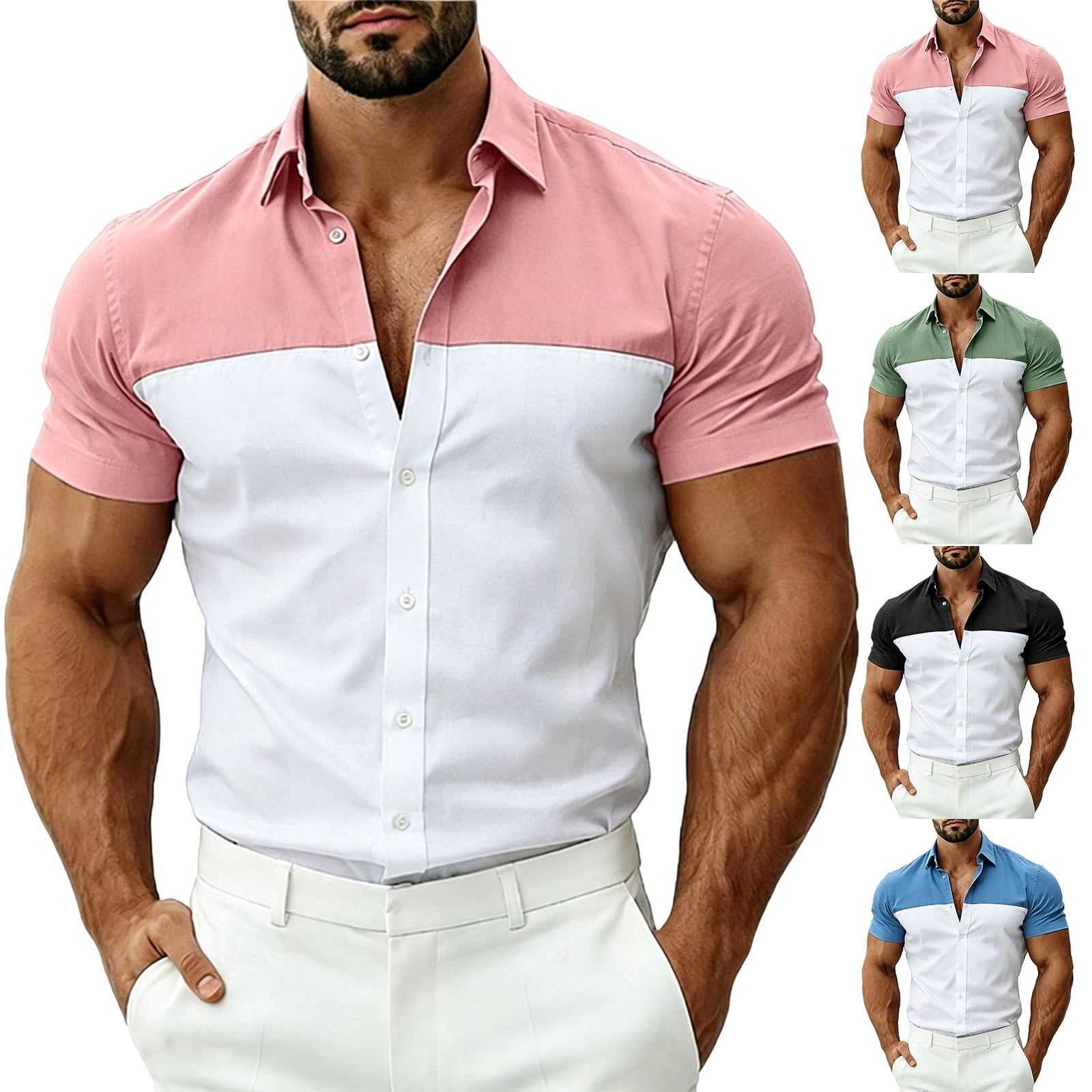Antinious Men Patchwork Collar Short Sleeve Trendy Casual T-Shirts ...