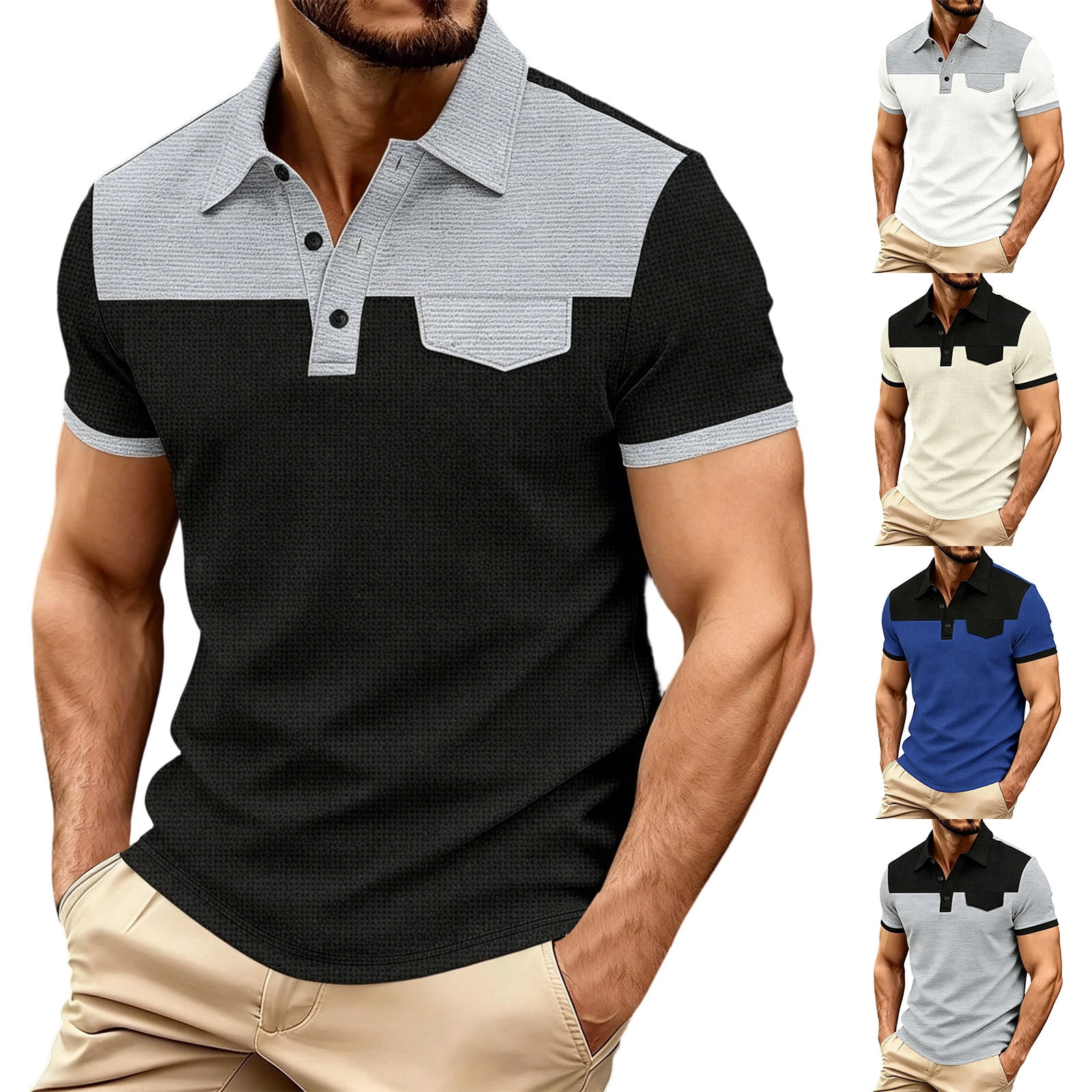 Antinious Men Patchwork Collar Short Sleeve Trendy Versatile T-Shirts ...