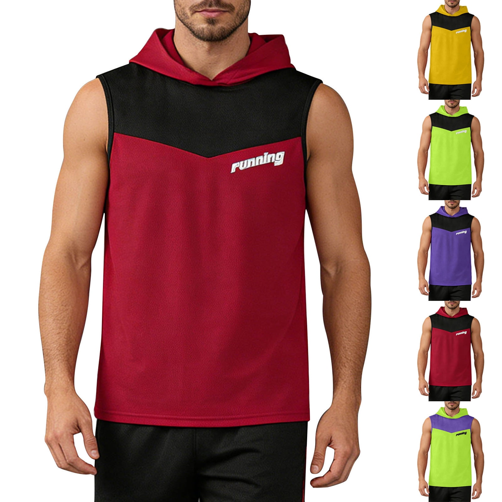 Antinious Men Patchwork Elastic Round Neck Sleeveless Trendy Workout ...