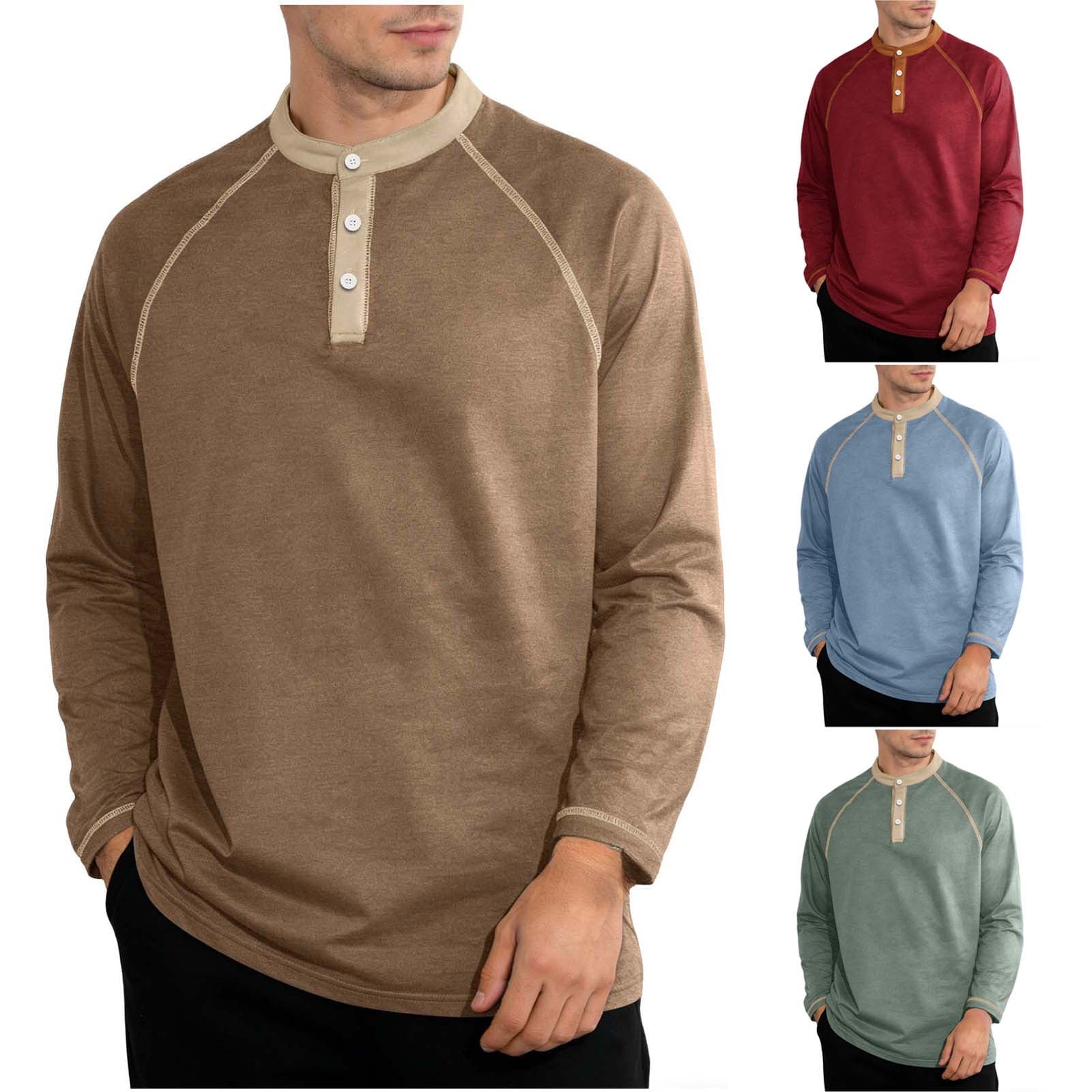 Antinious Men Patchwork Half Button Round Neck Long Sleeve Loose ...