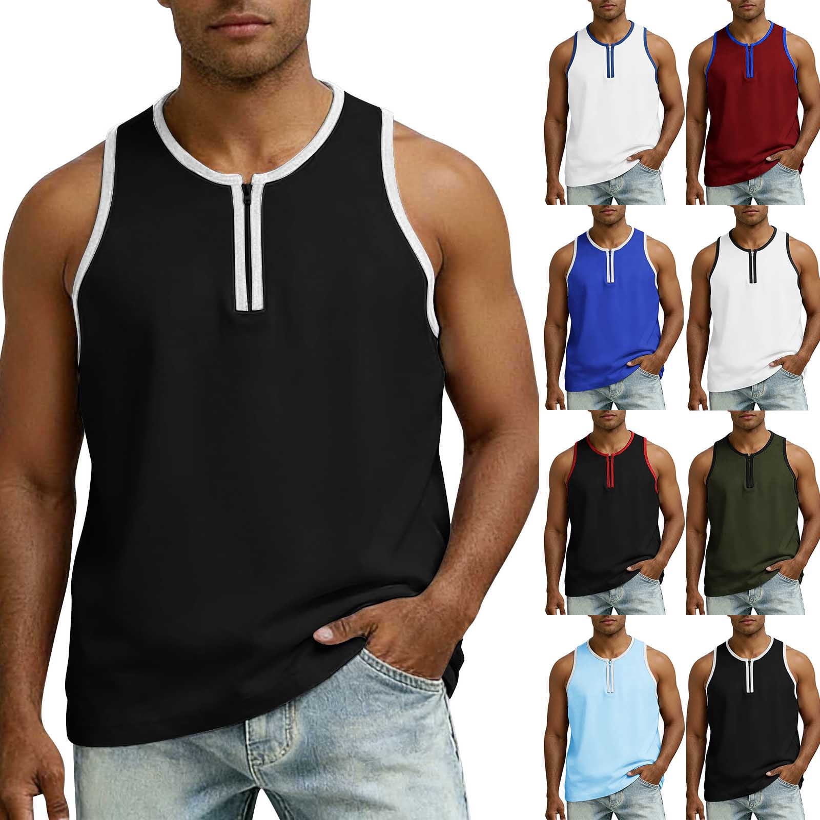 Antinious Men Patchwork Half Zip Round Neck Sleeveless Loose Trendy ...