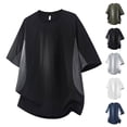 Antinious Men Patchwork Round Neck Pullover Drop Shoulder Short Sleeve ...