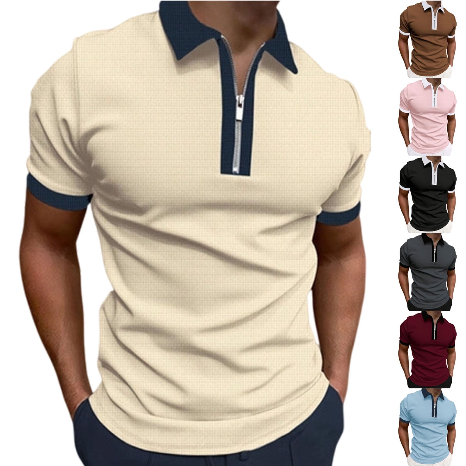 Antinious Men Patchwork Texture Half Zip Collar Short Sleeve Outdoor ...