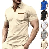 Antinious Men Patchwork Texture Pockets Collar V-Neck Short Sleeve ...