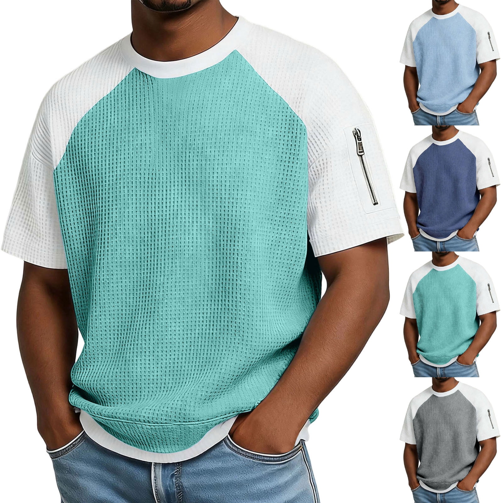 Antinious Men Patchwork V-Neck Short Sleeve Loose Daily Casual Tops ...