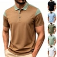Antinious Men Patchwork Zip Collar Short Sleeve Trendy Casual T-Shirts ...