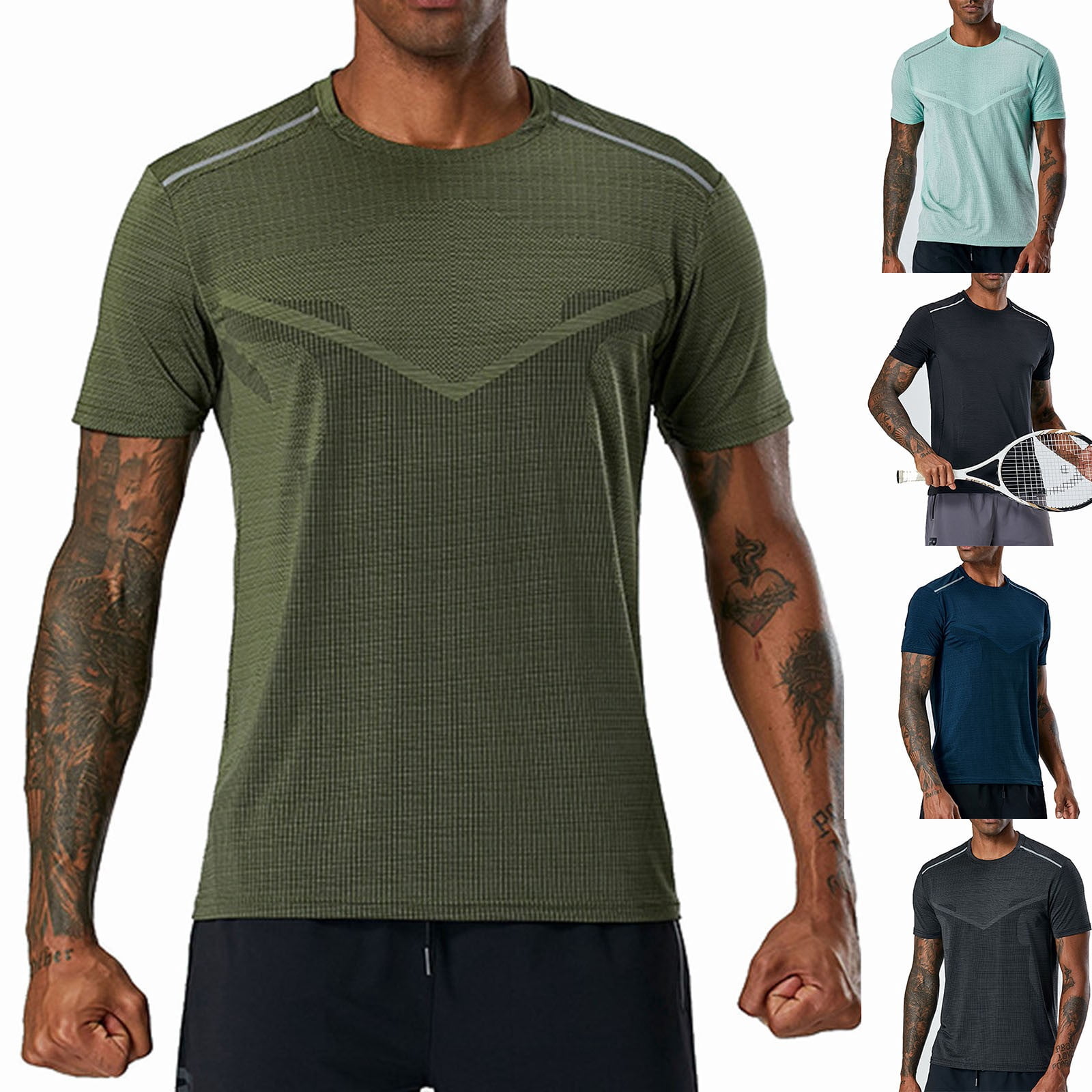 Antinious Men Print Ice Silk Breathable Running Fitness Short Sleeve T ...