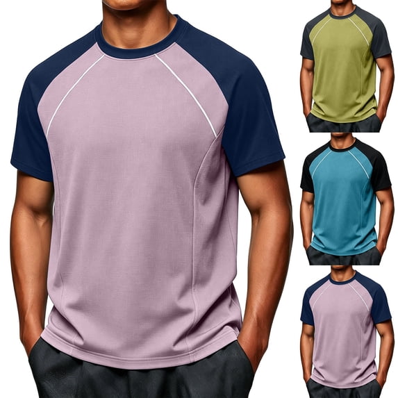 Antinious Men Raglan Short Sleeve Patchwork Line Short Sleeve T-Shirts ...