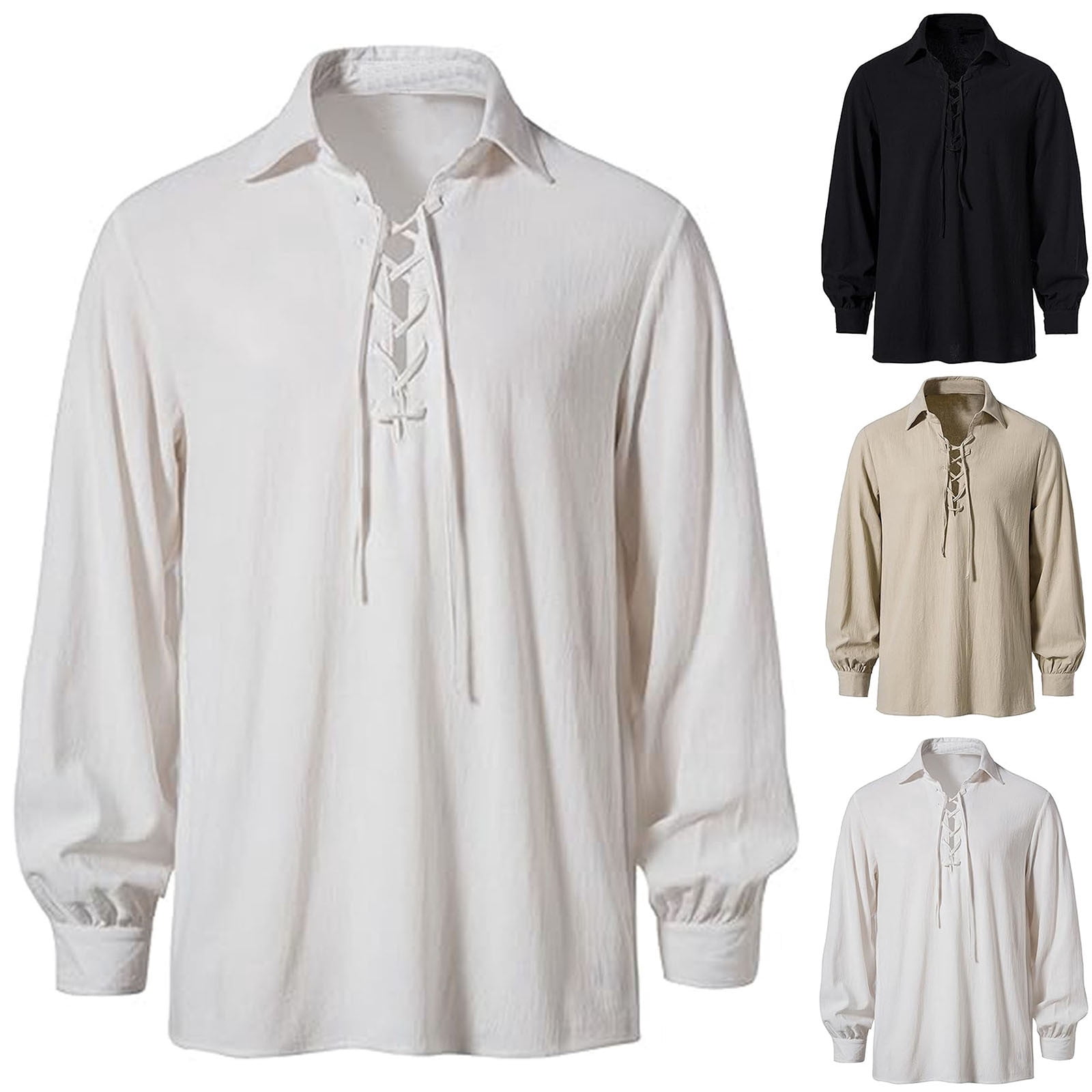 Antinious Men Solid Belt Fashion Collared Pullover Long Sleeve Vintage ...