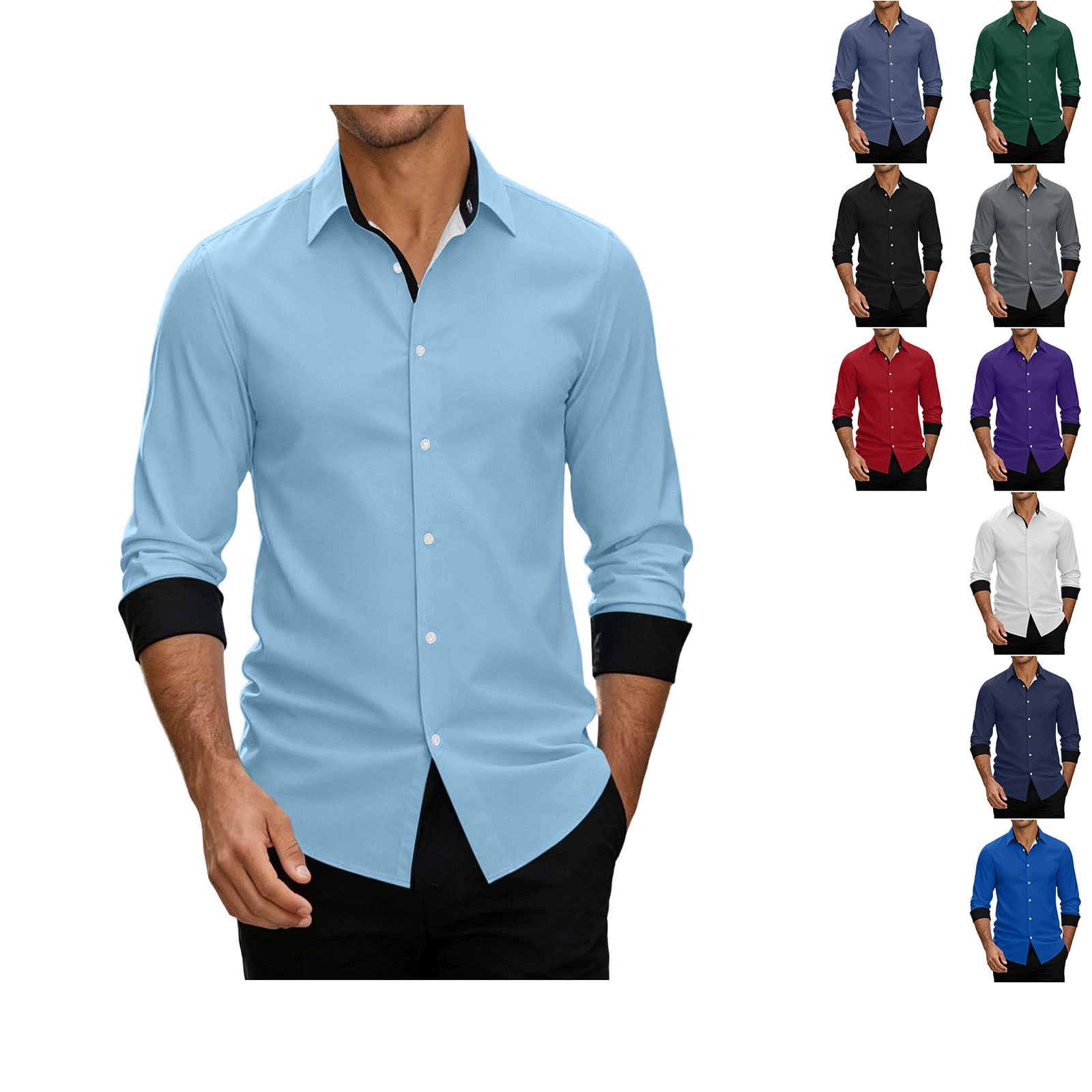 Antinious Men Solid Button Collar Long Sleeve Loose Trendy Casual Fall ...