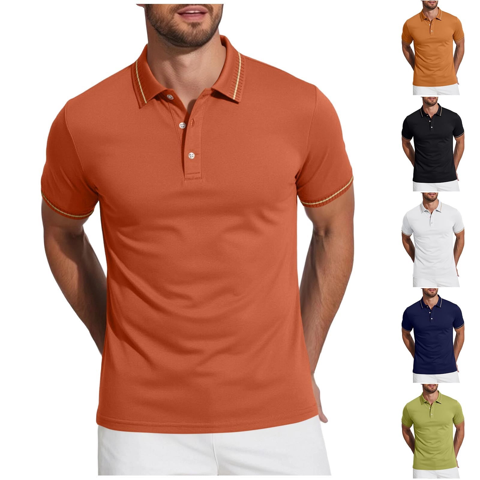 Antinious Men Solid Button Collar Short Sleeve Loose Trendy Versatile ...