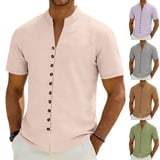 Antinious Men Solid Button Collared Short Sleeve Beach Loose Blouse ...