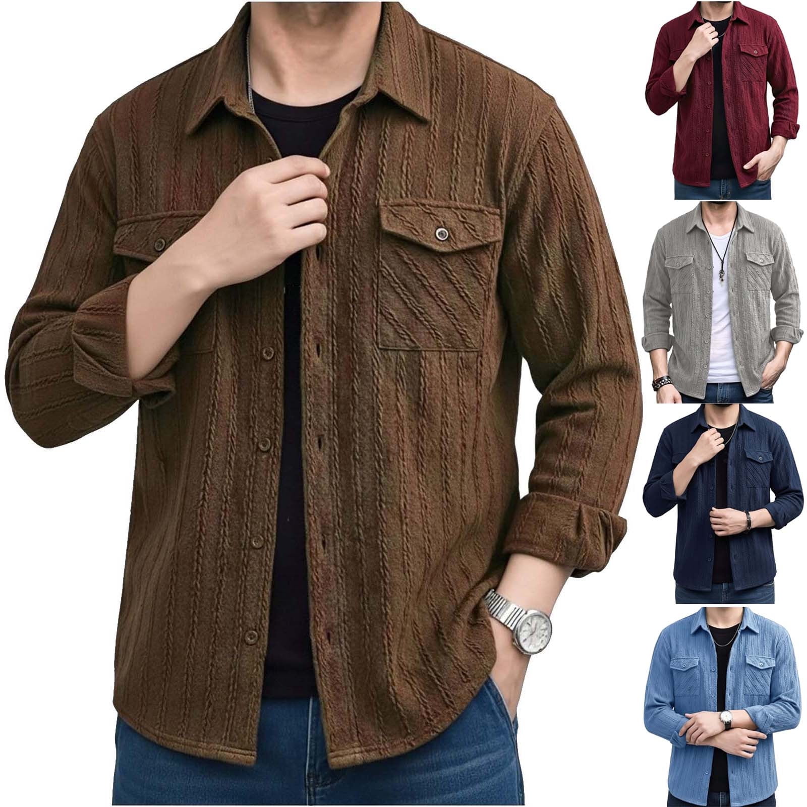 Antinious Men Solid Button Pockets Collar Long Sleeve Vacation ...