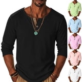 Antinious Men Solid Button Round Neck Pullover Long Sleeve Loose ...