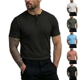 Antinious Men Solid Button Round Neck Pullover Short Sleeve Outdoor ...