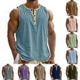 Antinious Men Solid Button Round Neck Sleeveless Loose Comfortable ...